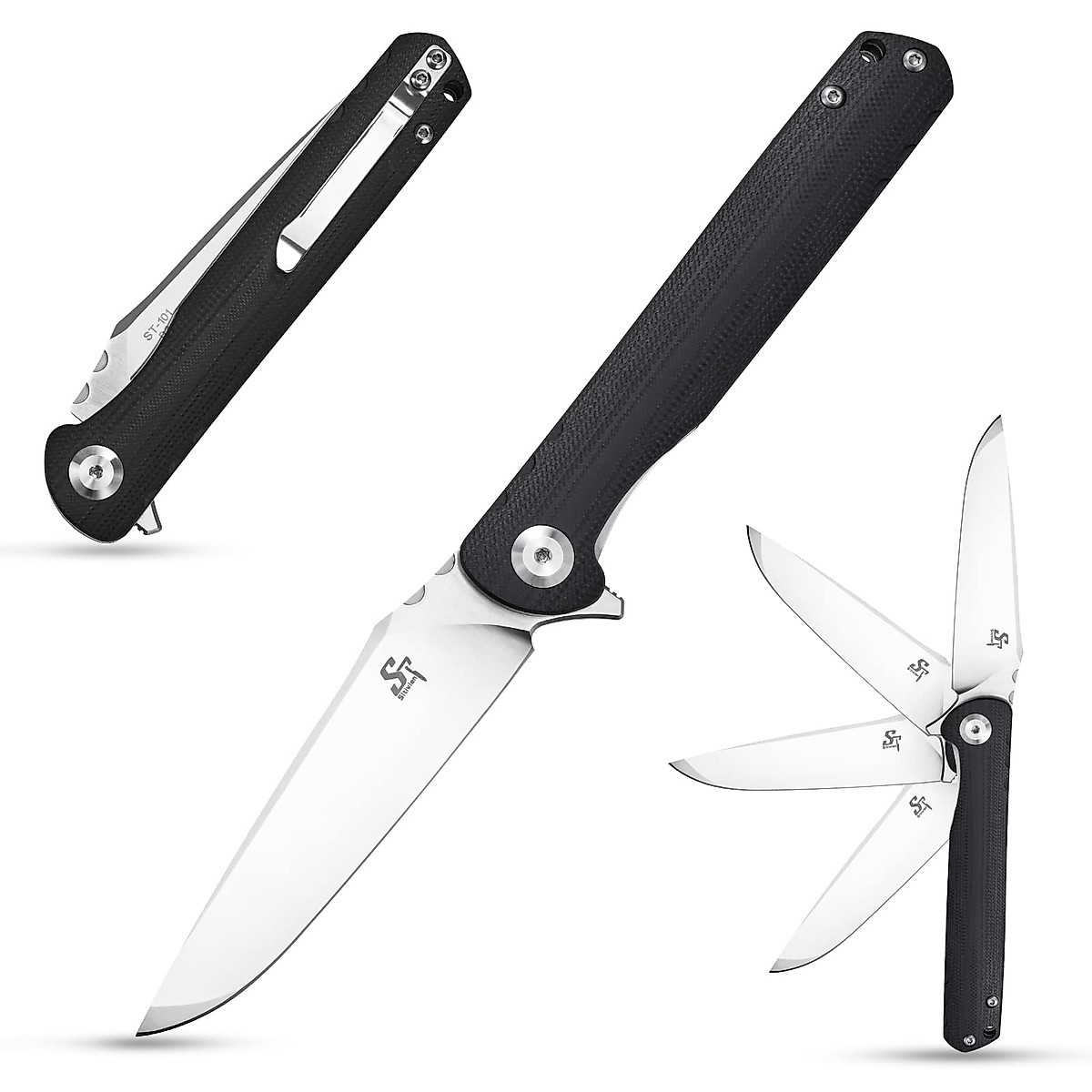 Sitivien ST101 Folding Knife, D2 Steel Blade+G10 Handle Tool Knife, EDC Pocket Knife for Outdoor, Camping, Hunting, Survival (Black)