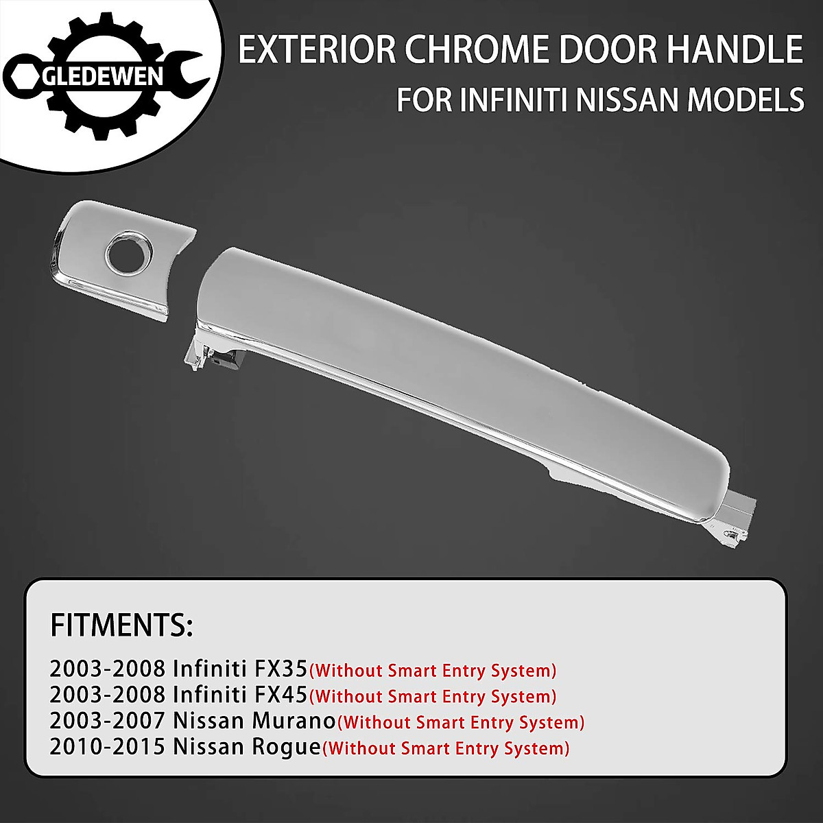 Exterior Chrome Door Handle Front Left Driver Side with Keyhole | Without Smart Key | for 2003-2008 Infiniti FX35 FX45, 2003-2007 Nissan Murano, 2008-2013 Rogue | Replaces# 80640-CA012, 80640CA012
