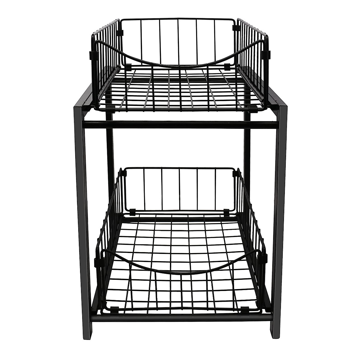 Under Sink Storage, 2 Tier Cabinet Organizer with Sliding Drawer, Easy to Assemble Pull-Out Storage Mesh Basket, Organization for Bathroom, Kitchen, Home (Black)