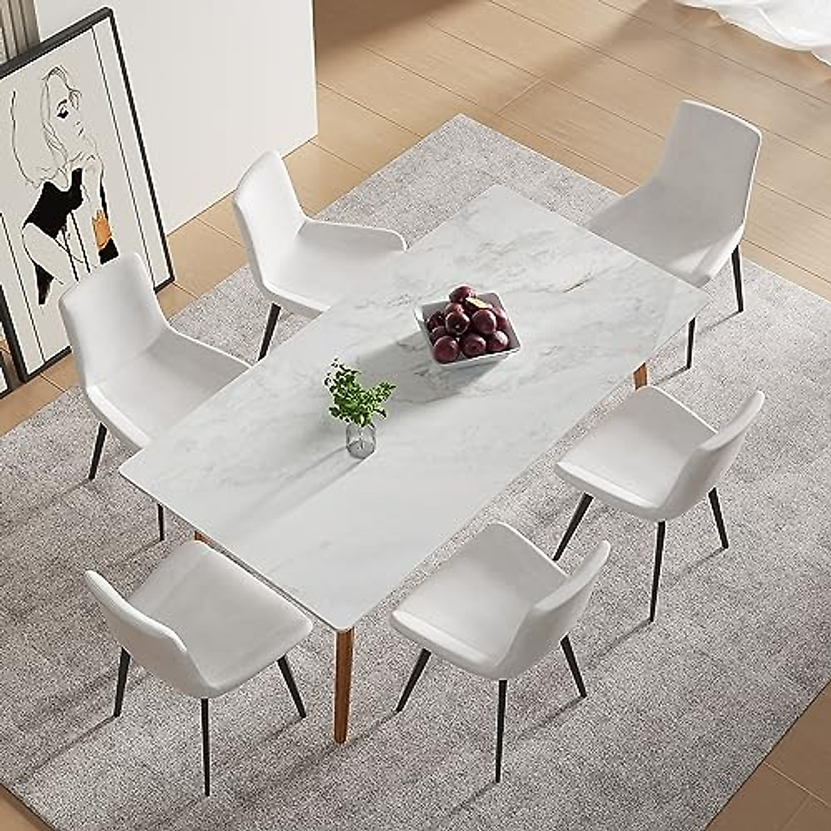 Miereirl Dining Chairs Set of 4 with PU Cushion Mid Century Modern Metel Legs for Indoor Kitchen & Dining Room Chairs Comfortable Chairs Suitable for Home Coffee White