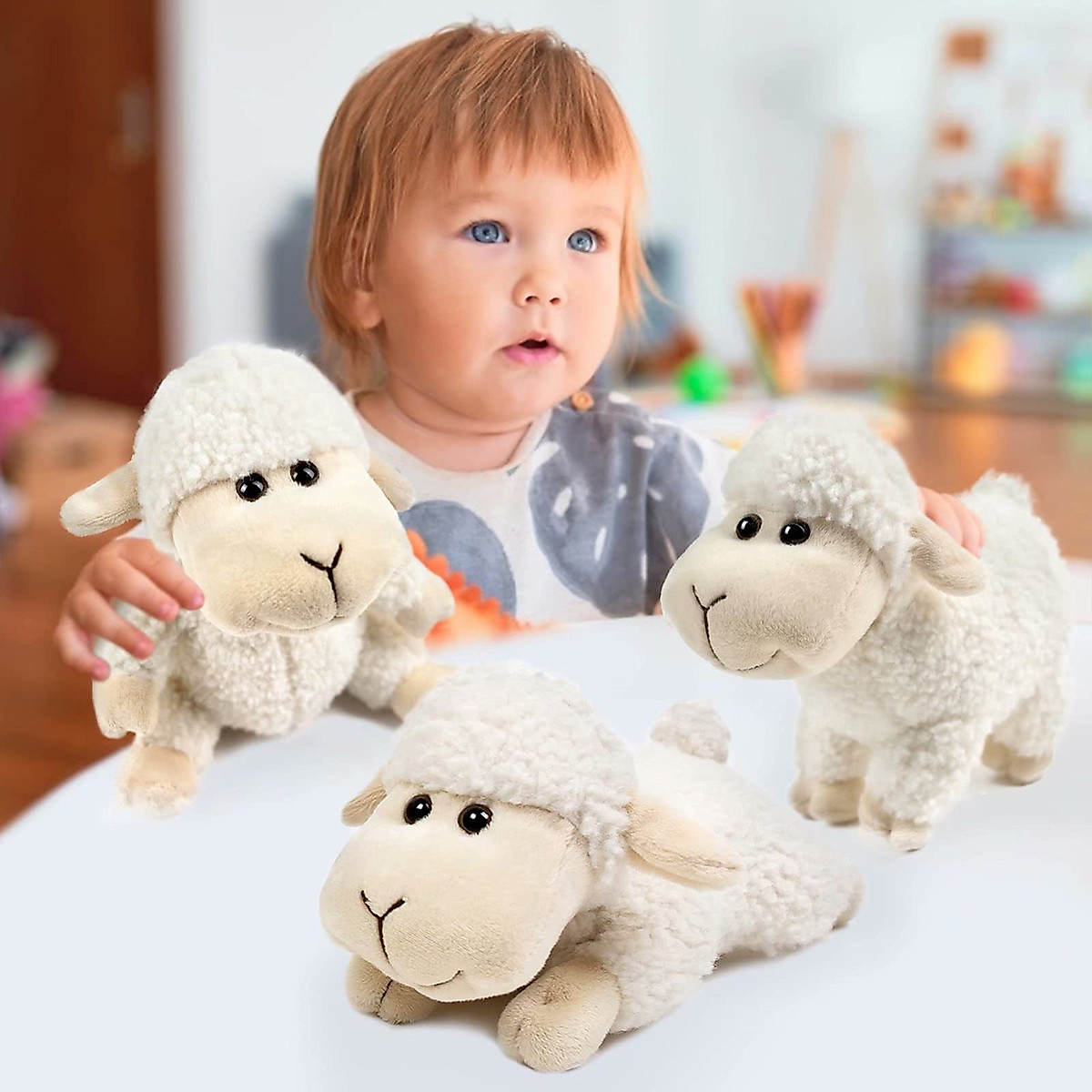 Tiny Heart Stuffed Animal Sheep Lamb Plush Toy 3 Pcs Sheep Stuffed Animal Cute and Soft Toy Plush Sheep for Kids Boys and Girls Lamb Toys White