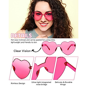 Photect 12 Pair Graduation Gift Heart Shaped Sunglasses Rimless Candy Color Glasses for Women Men Summer Party Favor(Rose Color)