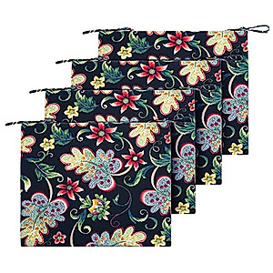 Wellsin Outdoor Chair Cushions for Patio Furniture - Patio Chair Cushions Set of 4 - Waterproof Square Corner Outdoor Seat Cushions 18.5"X16"X3", Flower Black