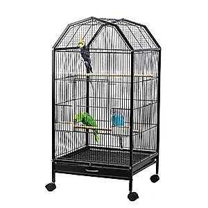 Ibnotuiy Parakeet Bird Cage with Rolling Stand Metal Pet Bird Flight Cages Large for Conure Canary Parekette Macaw Finch Cockatoo Budgie Cockatiels Parrot,Perches Catch Tray Included,Black