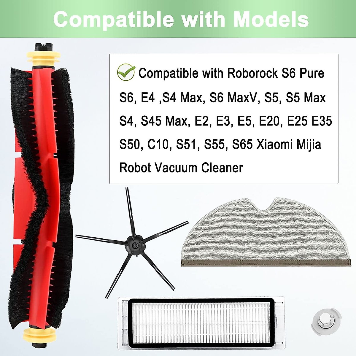13 Pack Replacement Parts Compatible for Roborock S6 Pure S6 E4 S4 Max S6 MaxV S5 S5 Max S4 E2 E3 E5 E20 E25 E35 Xiaomi Mijia Robot 1 Main Brush 3 Filter 3 Side Brush 3 Mop Cloth 3 Water Tank Filter