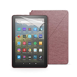Fire HD 8 tablet, 32 GB, Plum + Amazon Fire HD 8 Cover, Plum + NuPro Screen Protector, 2-pack
