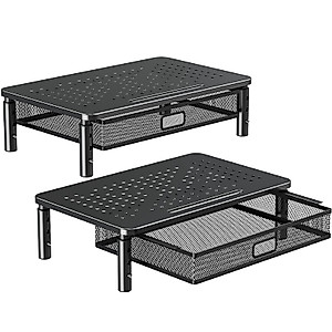 ELIVED 2 Pack Monitor Stand Riser with Drawer, 3 Height Adjustable with Larger Storage Space for Home and Office Supplies, Metal Desktop Stand for Laptop Computer Printer PC iMac