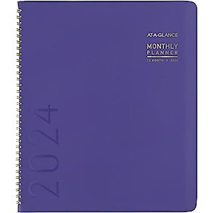 AT-A-GLANCE 2024 Monthly Planner, 9” x 11”, Large, Monthly Tabs, Pocket, Faux Leather, Contemporary, Purple (70250X1424)