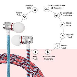 URIZONS Wired in-Ear Headphones Colorful Braided Cable - 3.5mm Jack Built-in Mic, Adjustable Volume, Sweat & Dirt Resistant, Tangle-Free, Compatible with All 3.5mm Devices