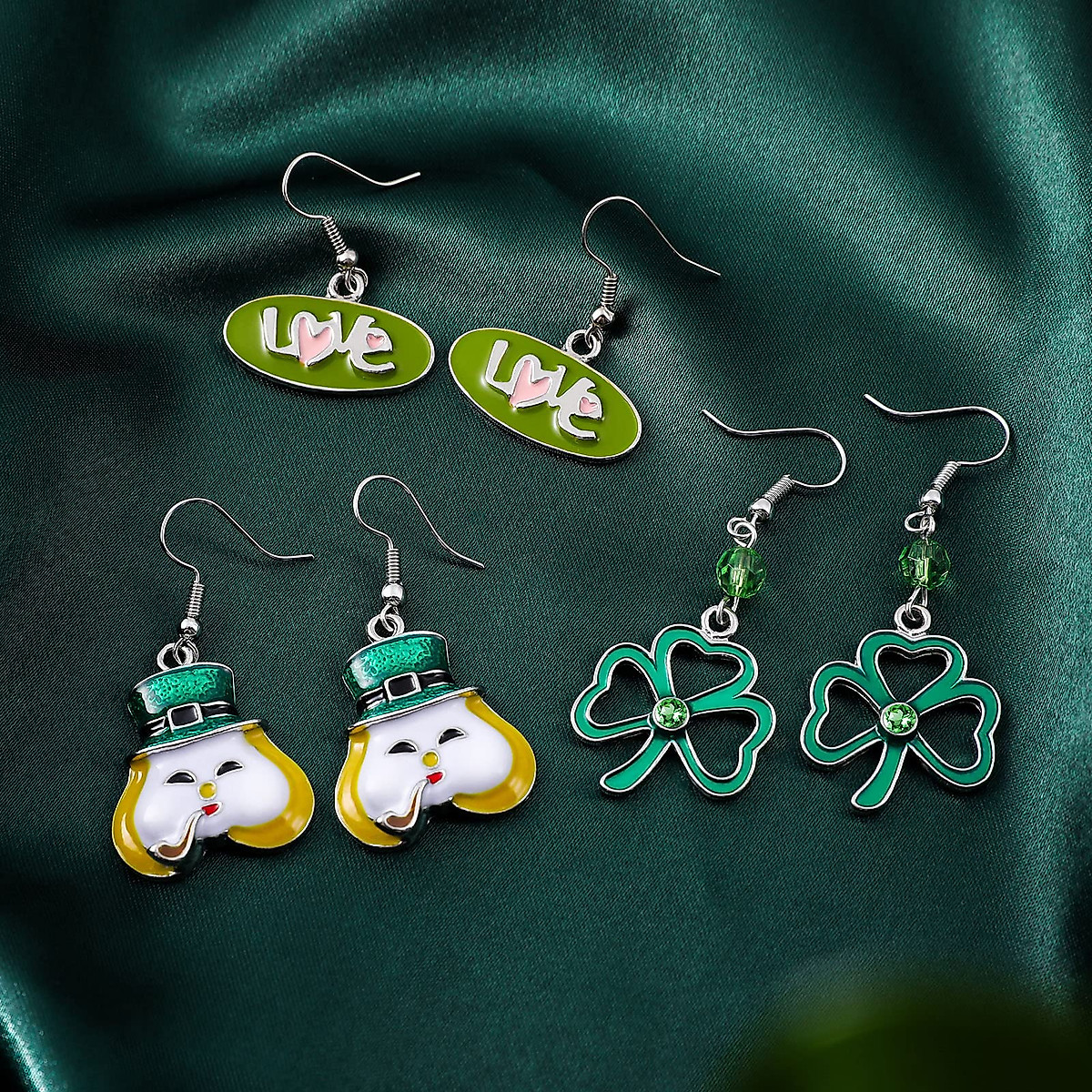 St Patrick's Day Earrings for Women Shamrock Earrings Green Hat Love Charm Hypoallergenic Alloy Dangle Earrings Set St Patricks Day Accessories Irish Festival Jewelry Gift