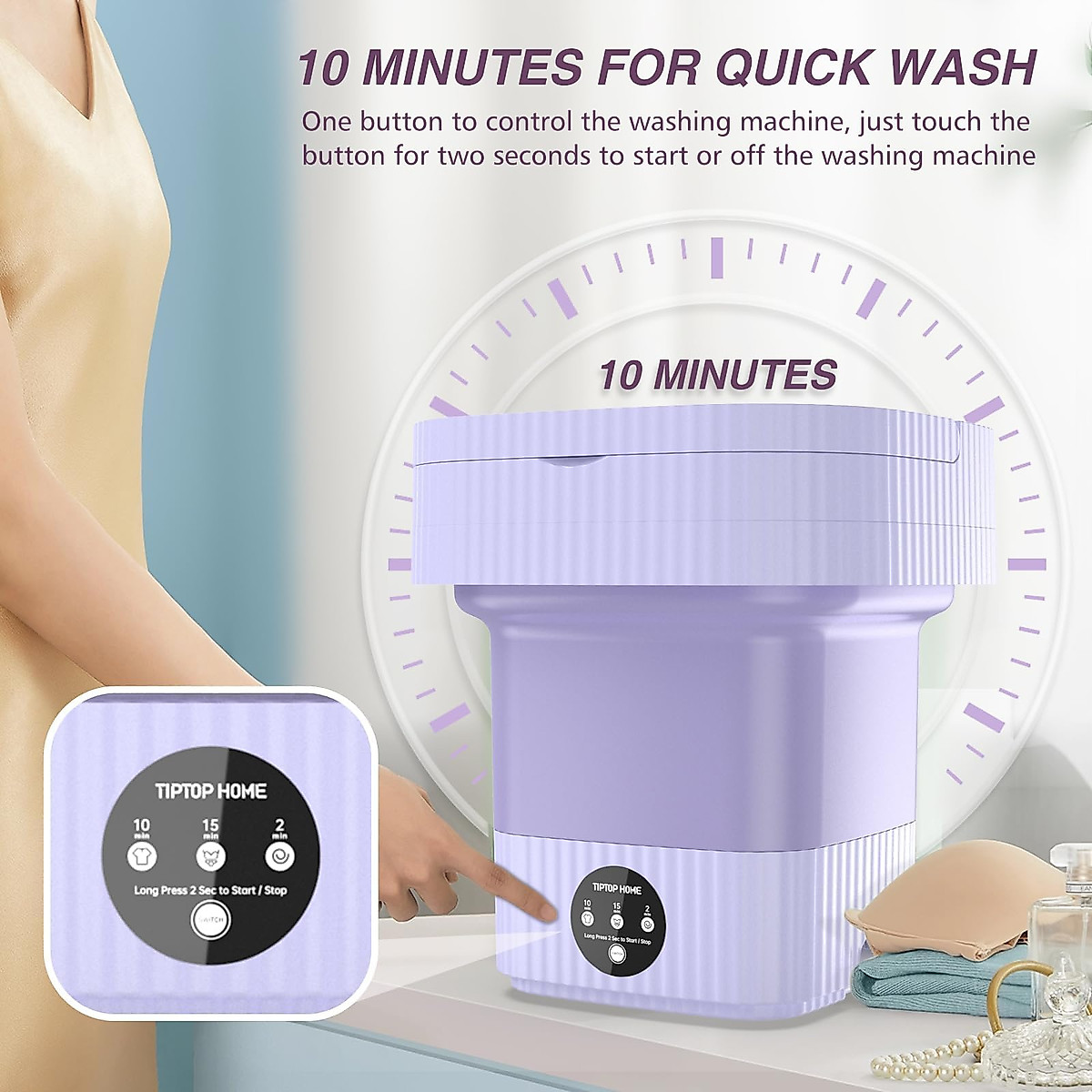 Portable Washing Machine, Mini Washing Machine Turbine Wash, 10L Mini Portable Washer for Underwear, Sock, Baby Clothes, Travel, Camping, Dorm, RV, Home Foldable Small Portable Laundry Machine