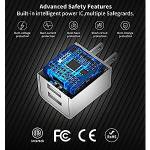 USB Wall Charger, tiavalmax 4-Pack 2.1A Dual Port USB Cube Power Adapter Charger Plug Block Charging Box Brick for iPhone,iPad,Samsung Galaxy,Google Pixel,Moto, LG, HTC, Motorola,Oneplus,Nokia,Kindle