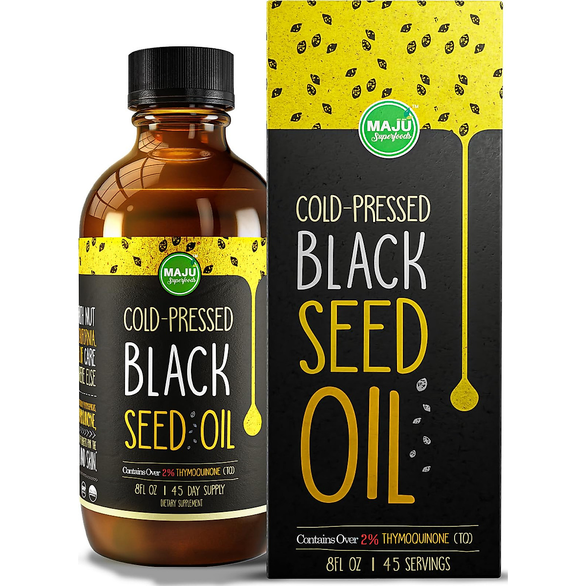 MAJU Black Seed Oil - 3 Times Thymoquinone, Cold-Pressed, 100% Turkish Black Cumin Seed Oil, Liquid Pure Blackseed Oil, Glass Bottle, 8 oz