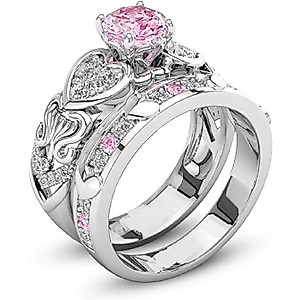 VRUSHA JEWELS 3Ct Round Cut Pink Sapphire & Diamond Flower Inspired Wedding Bridal Ring Set 14k White Gold Over (8)