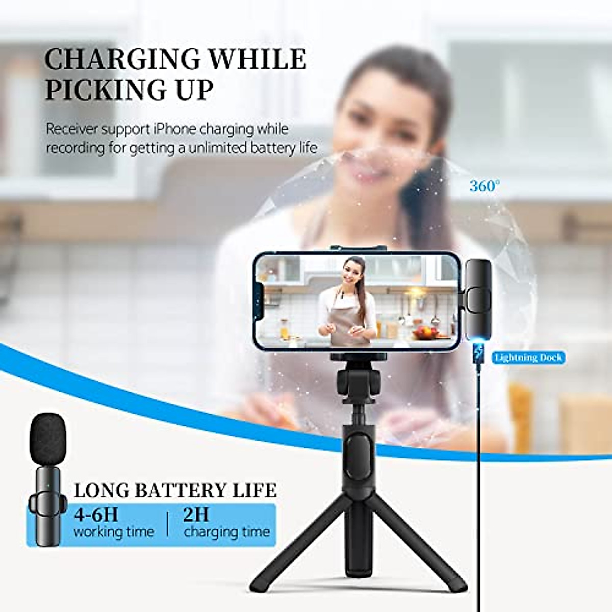 Jisile Wireless Microphone for iPhone iPad, Professional Wireless Lavalier Microphone for Video Recording, Clip On Lapel Mic for Podcast/YouTube/Interview/Vlog/Presentation/Facebook Live