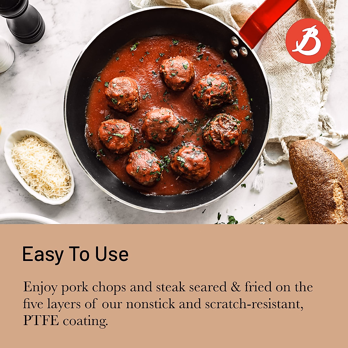 De Buyer CHOC Nonstick Fry Pan - 11” - Red Handle for Meat - 5-Layer PTFE Coating - Warp & Scratch Resistant - Made in France