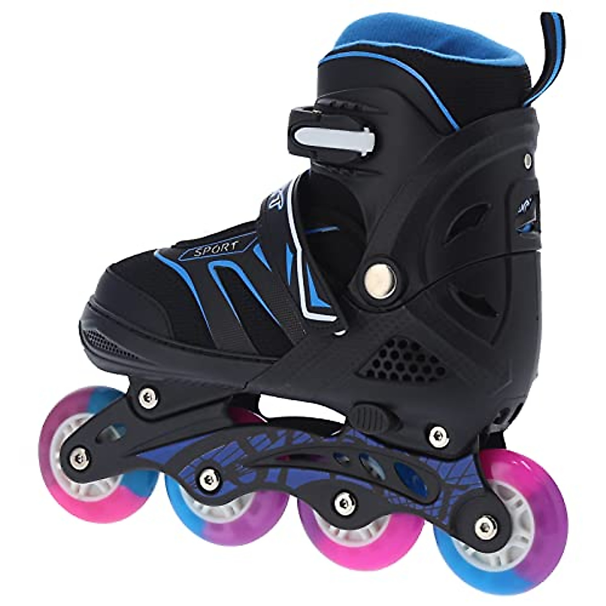 Zerone Roller Skates, Children Adjustable Roller Skates Colorful Stable Wheel Inline Skates for Girls Boys Outdoor Use, Triple Protection S/M/L(S-Blue)