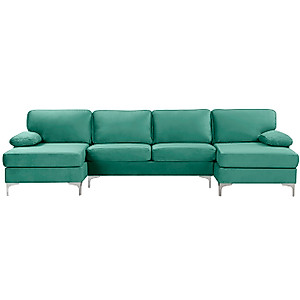 Casa AndreaMilano Modern Large Velvet Fabric U-Shape Sectional Sofa, Double Extra Wide Chaise Lounge Couch