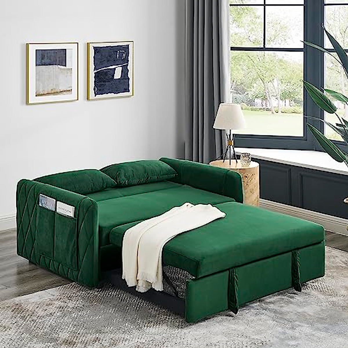 ERYE Green Velvet 2 Pillows Side Pockets, 55"