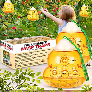 Wasp Trap Outdoor Hanging, Bee Traps Catcher, Effective Outdoor Wasp Killer Insect Catcher, New Upgrade Non-Toxic Reusable Hornet Yellow Jacket Trap (Orange, 2 Pack)