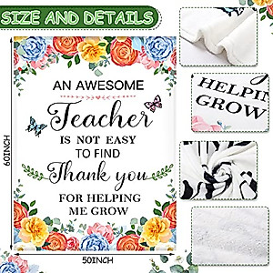 Teacher Throw Blanket Birthday Gift for Women 60''x50'' Teachers Appreciation Blanket Thank You Graduation Present Idea Soft Flannel Blanket for Teacher's Day School Retirement (Floral)
