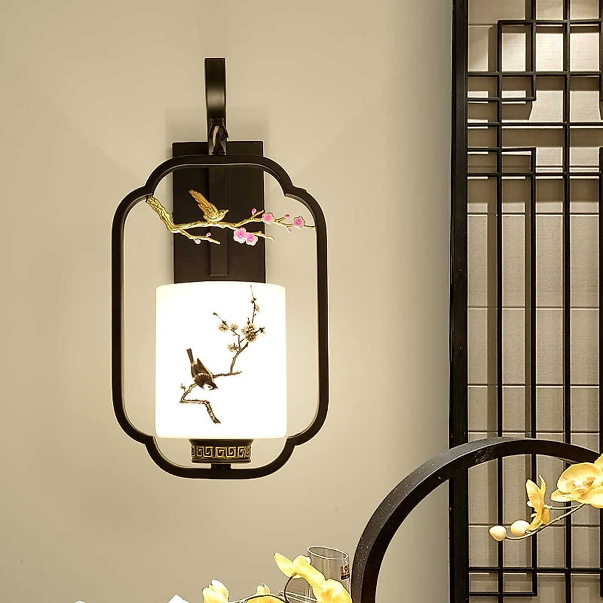 Dxb-shop Wall Sconces, Chinese Style Flower and Bird Creative Wall Lamp, Bedside Chinese Style Decorative Sconce Light, Living Room TV Background Wall Aisle Lamp,for Bedroom, Entryway, Dining Room,