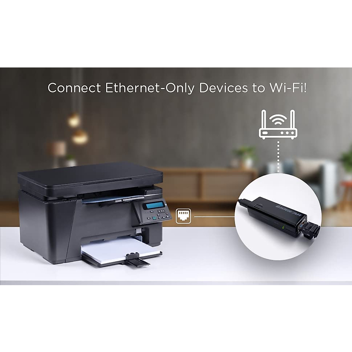 IOGEAR Universal Ethernet to Wi-Fi N Adapter - Speeds of up to 300Mbps on 2.4GHz - Push-button Wi-Fi Protected Setup (WPS) - Supports WEP, WPA, WPA2, TKIP and AES encryption - GWU637