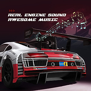 Remote Control Car, RC Cars for Kids, 1: 14 Officially Licensed Audi R8 LMS GT3, 80 Min Play Toy Car with Rear Fog Stream LED Lights Music, Hobby Toy Car Model Vehicle for Boys, Girls, Adults Gift