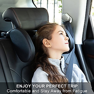 TICARVE Car Headrest Pillow, Car Seat Head Neck Supports, Car Seat Back Hanger Hook, Adjustable Both Side Travel Car Sleeping Pillow for Kids Adult (Black)