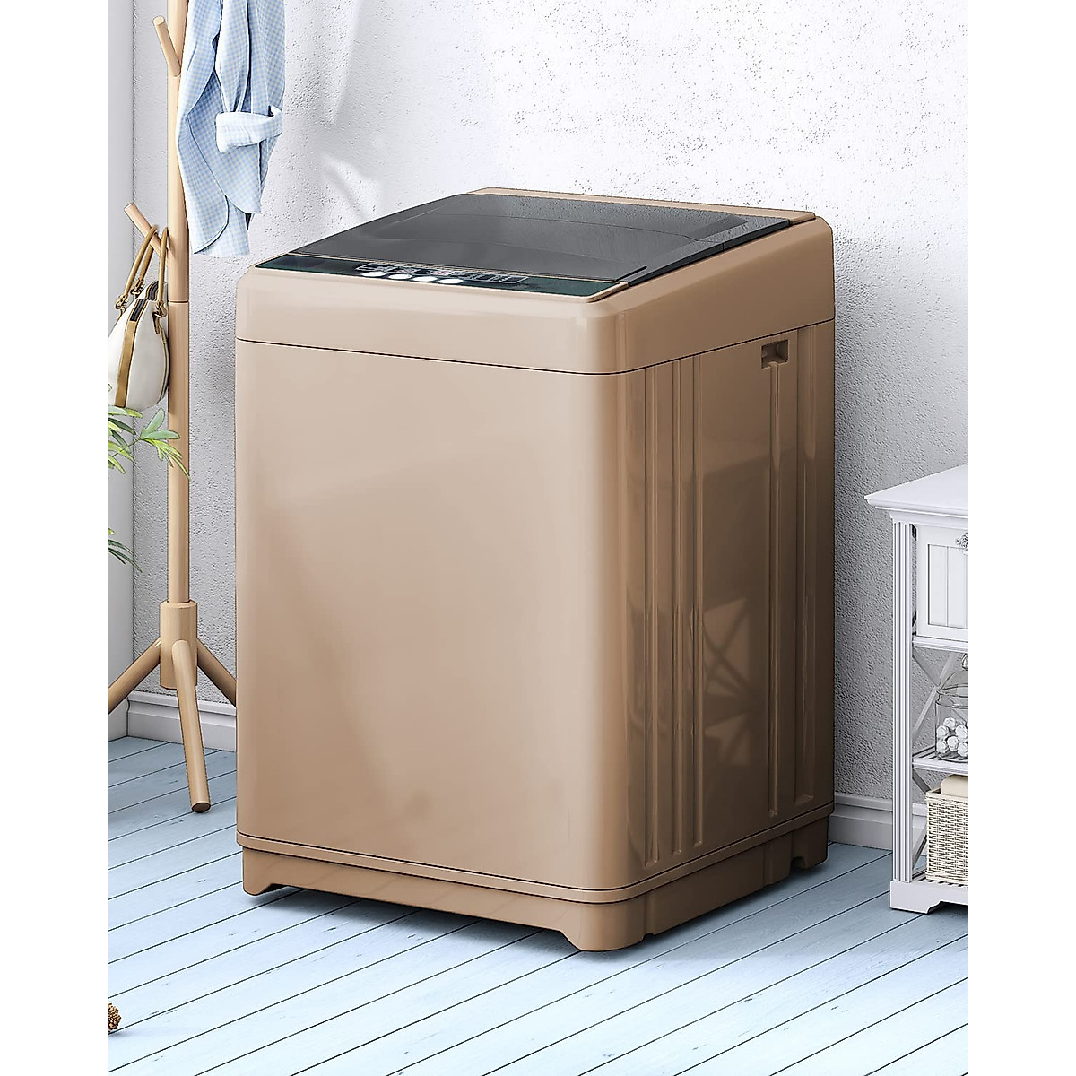 TABU Full-Automatic Washing Machine, 17.6lbs Portable Washing Machine with Dryer, 1.7 Cu Ft 2 in 1 Portable Washer with Drain Pump, 10 Wash Programs, LED Display, 8 Water Levels (Brown)