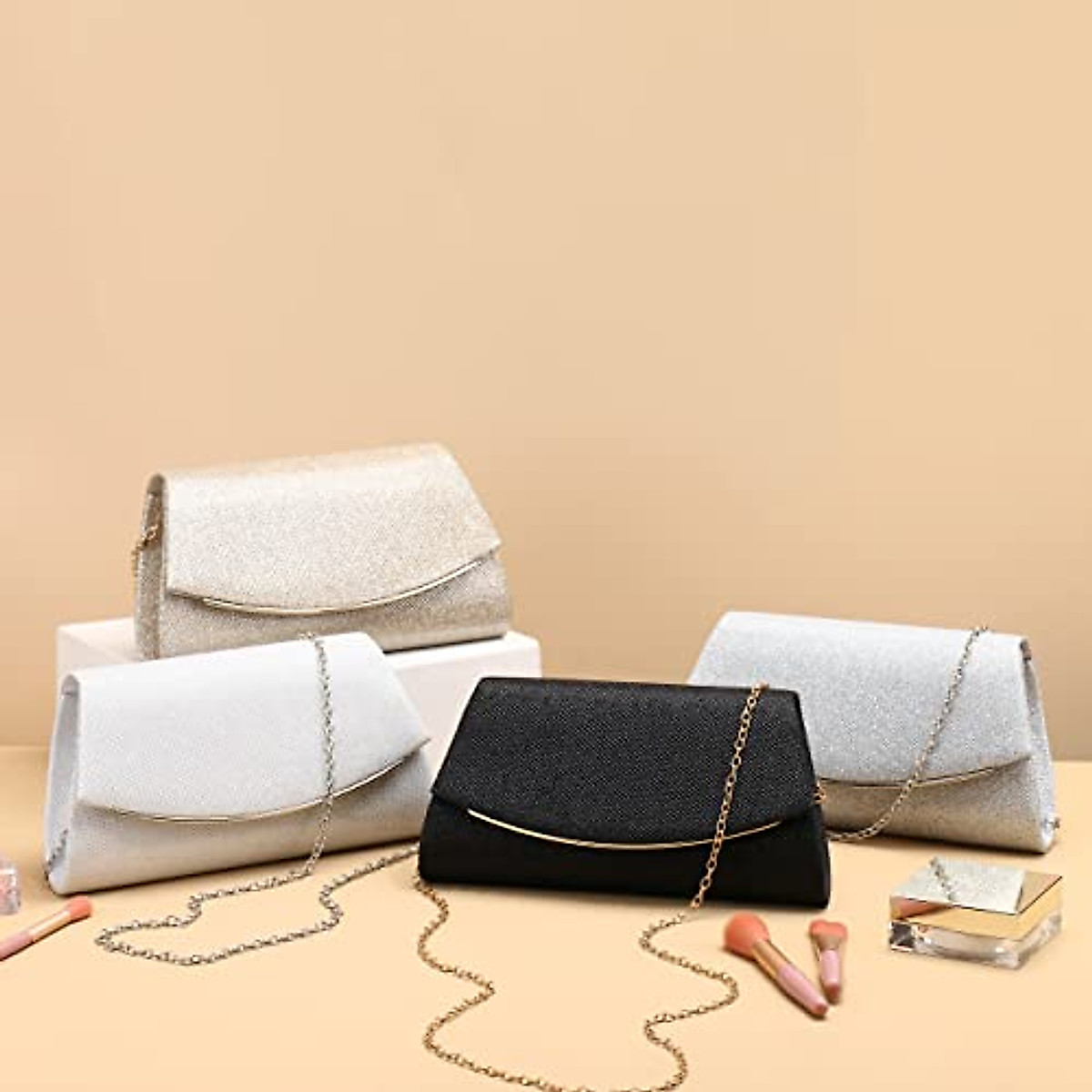 NC ZHANNI Silver Evening Bag Clutch Purses for Women Ladies Sparkling Party Handbag Wedding Bag Prom Clutch With Detachable Chain (Silver)