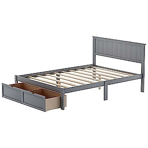Full Size Platform Bed Frame with Under-Bed Drawers & Headboard, Platform Bed with No Box Spring Needed, Sturdy Wooden Slats Support for Bedroom Small Living Space Boys Girls Room (Gray, Full)