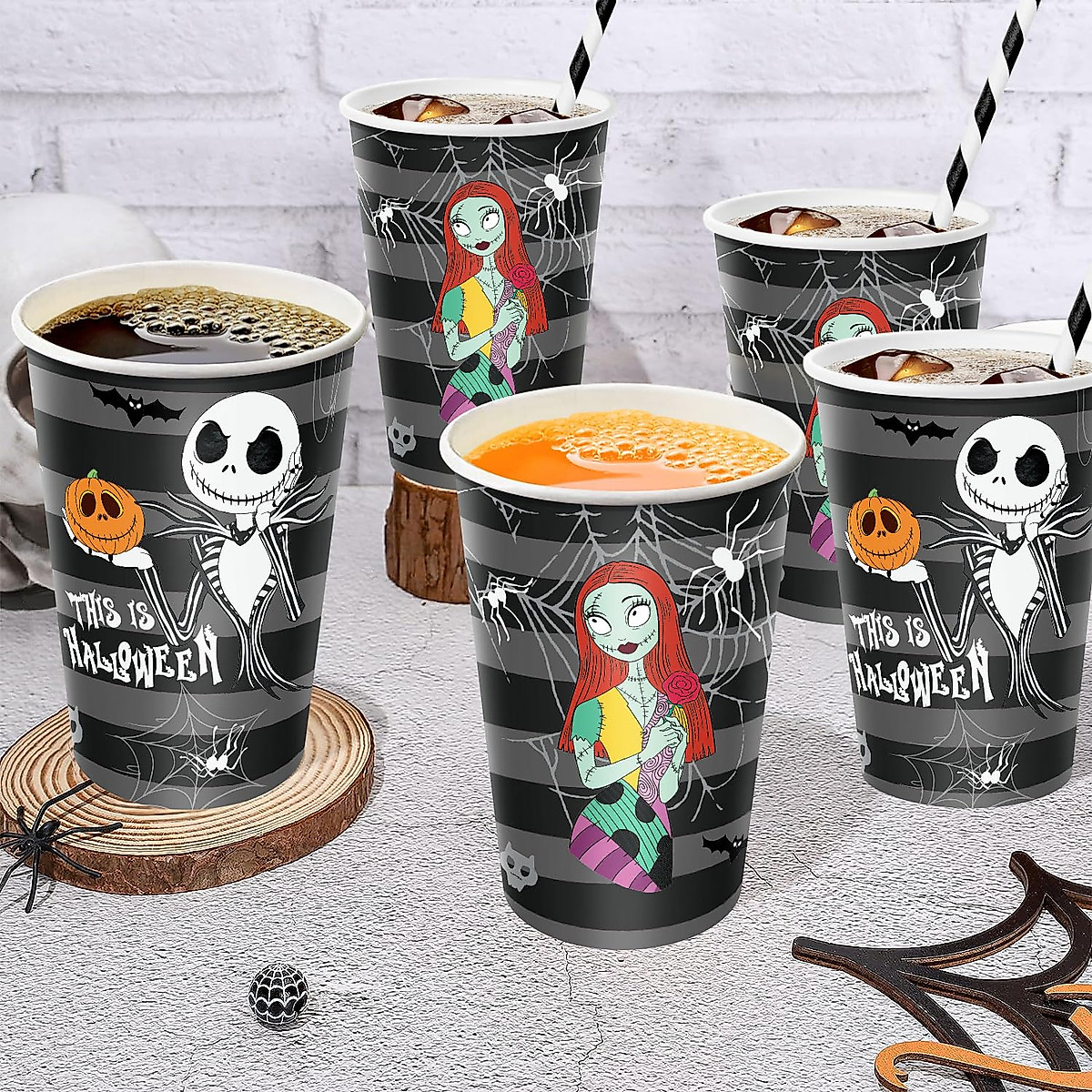 Halloween Disposable Cups for Kids Adult 30 PCS, Halloween Pumpkin Skeleton Disposable Paper Cups for Hot Cold Drinks, Spiderweb Bat Holiday Cups Spooky Halloween Party Supplies 12 OZ Black
