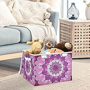 DOMIKING Mandala Collapsible Rectangular Storage Bin with Lids Decorative Lidded Baskets for Toys Organizer Storage Boxes with Handles for Clothes Shelves Nursery Playroom
