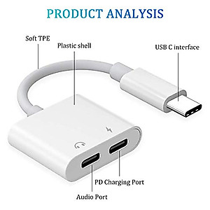 USB-C Headphone and Charger Adapter, Dreamvasion Type C to USB C DAC Audio Jack and PD Fast Charging Converter Splitter Compatible for Huawei Mate 20 20 Pro/Huawei P20 P20 Pro/Google Pixel 3 3 XL