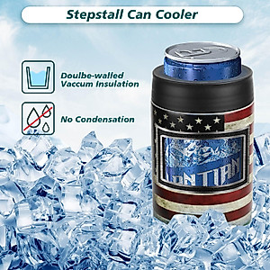 Stepstall Can Cooler Beer Bottle Holder with Beer Opener, 4-in-1 Design Slim Can Beer Bottle Insulators, Double Walled Stainless Steel Insulated, 12 OZ Beer Gifts for Men Boys Father(American Flag)