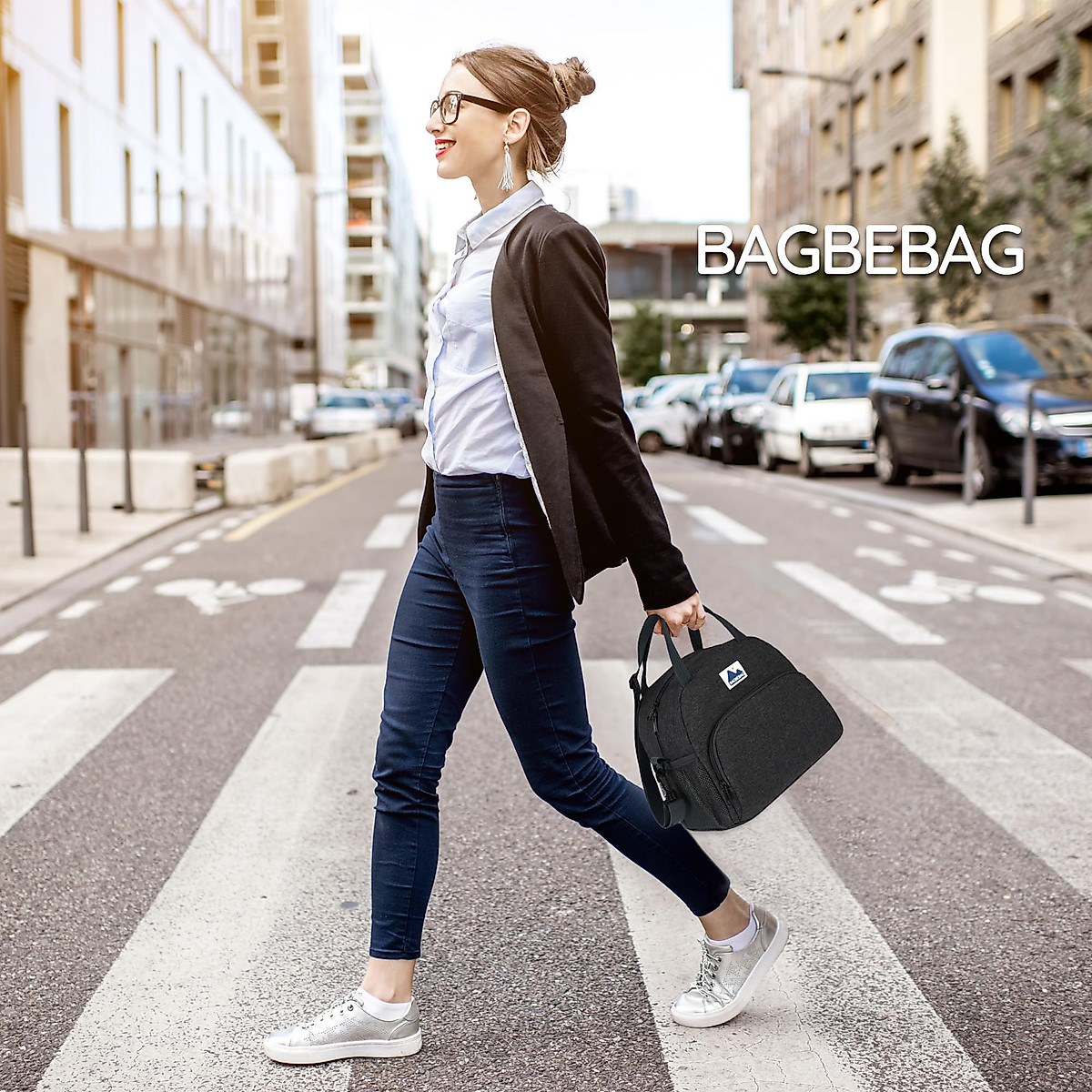 BAGBEBAG Lunch Bag Women, Insulated Lunch Bag For Women Man, Large Adult Lunch Box with Adjustable Strap, Premium Cooler Tote Bag for Office Work Picnic (Black)