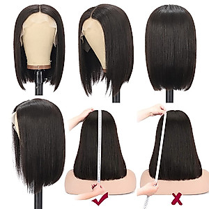 Sogram Bob Wig Human Hair Straight 12 Inch 13x4 Lace Front Wigs Human Hair 180% Density Pre Plucked with Baby Hair Short Bob Transparent Lace Frontal Wigs for Black Women