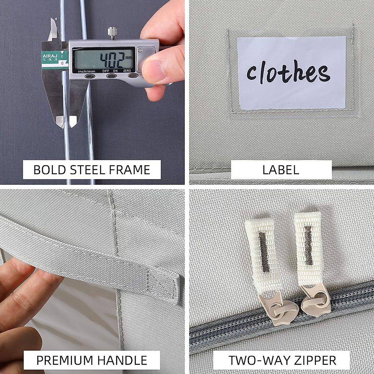 FHSQX Clothes Storage Bins,Foldable Clothing Storage Box,Stackable Steel Frame Oxford Fabric Organizer with Clear Window & Carry Handles (Beige, (15.7 * 12 * 8) x2)