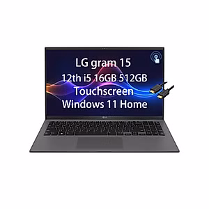 LG Gram 15 15Z90Q 15.6" FHD Touchscreen (12th Gen Intel i5-1240P, 16GB DDR5 RAM, 512GB SSD, 12-Core Beat i7-1165G7) 21Hrs Battery, Ultra Thin Business Laptop, Wi-Fi 6E, Thunderbolt 4, Win 11 Home