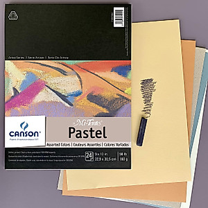 CANSON Mi-Teintes Pastel Pad, Assorted Colors 9"X12" Fold Over (100510864) , White