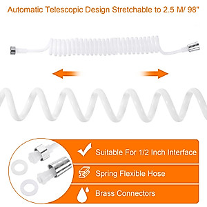 uxcell Spring Flexible Shower Hose, 2.5 Meter/98-inches Plastic Telescopic Shower Hose for Water Plumbing Toilet Bidet Sprayer Gun Bathroom Spiral Flexible Shower, White