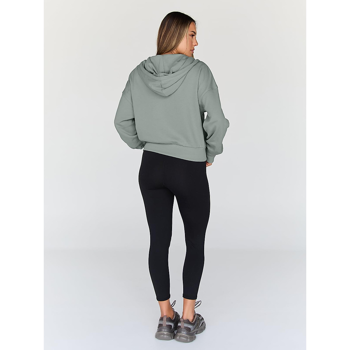 Trendy Queen Hoodies for Women Full Zip Up Cropped Sweatshirts Jackets Casual Comfy Gym Tops Fall Outfits Winter Clothes 2025 LightGreen M