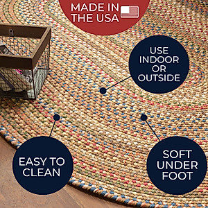 Super Area Rugs Roxbury American Made Braided Rug for Indoor Outdoor Spaces, Straw Beige/Natural Multi, 2' X 3' Oval