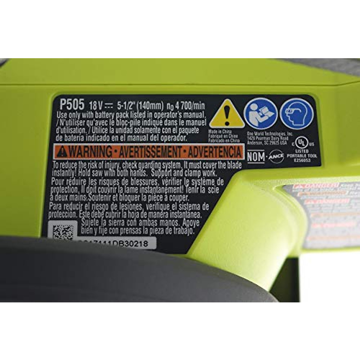 Ryobi One P505 18V Lithium Ion Cordless 5 1/2in 4,700 RPM Circular Saw (Battery Not Included, Power Tool Only), Green (Renewed)
