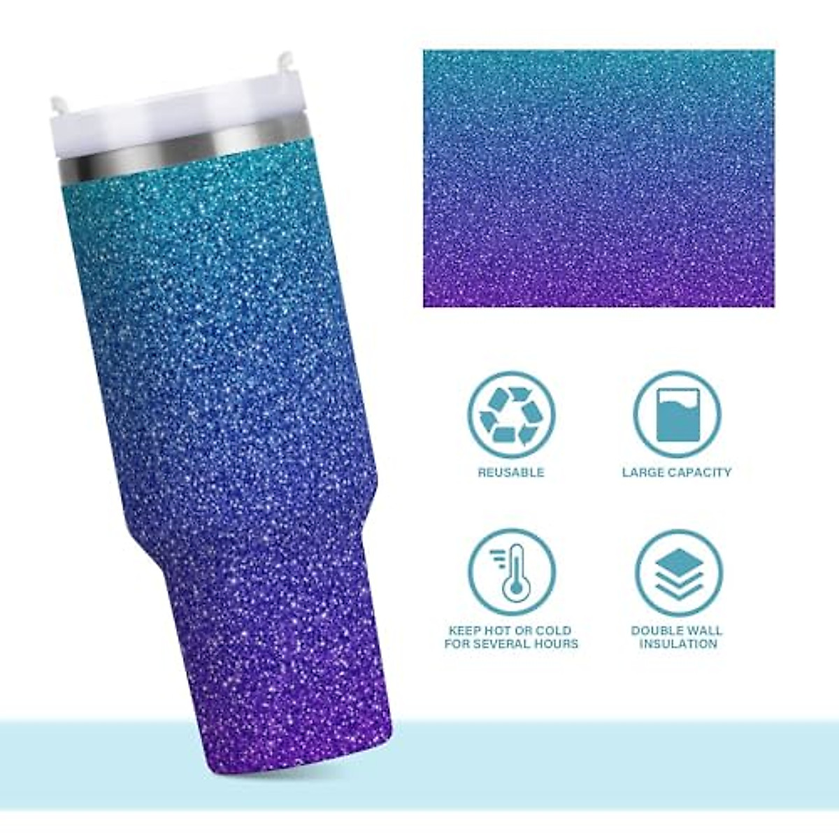 RPLIFE Green Purple Glitter Stainless Water Bottle, Insulated Tumbler with Straw, Tumblers for Women