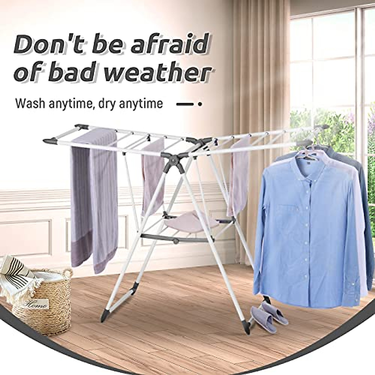 YUBELLES 53.54 * 20.28 * 36.02in Clothes Drying Rack, Gullwing Space-Saving Laundry Rack, Space Saving Laundry Drying Rack, Easy Storage Laundry Indoor and Outdoor Use
