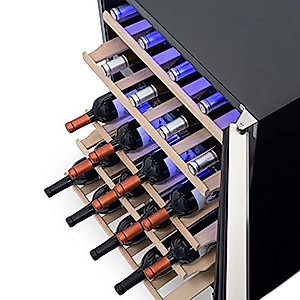 NewAir 24” 46 Wine Bottle Cooler | Dual Zone Cooling 40-66 Degrees Wine Fridge | Stainless Steel With Quiet Compressor And Removable Beech Wood Shelves NWC046SS01