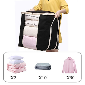 MISSLO King Comforters Storage Bag 120L for Blankets Clothes Sweaters Beddings Organizer with Reinfored Handles Non-Metal Fabric Storage Bin Organizer, Black