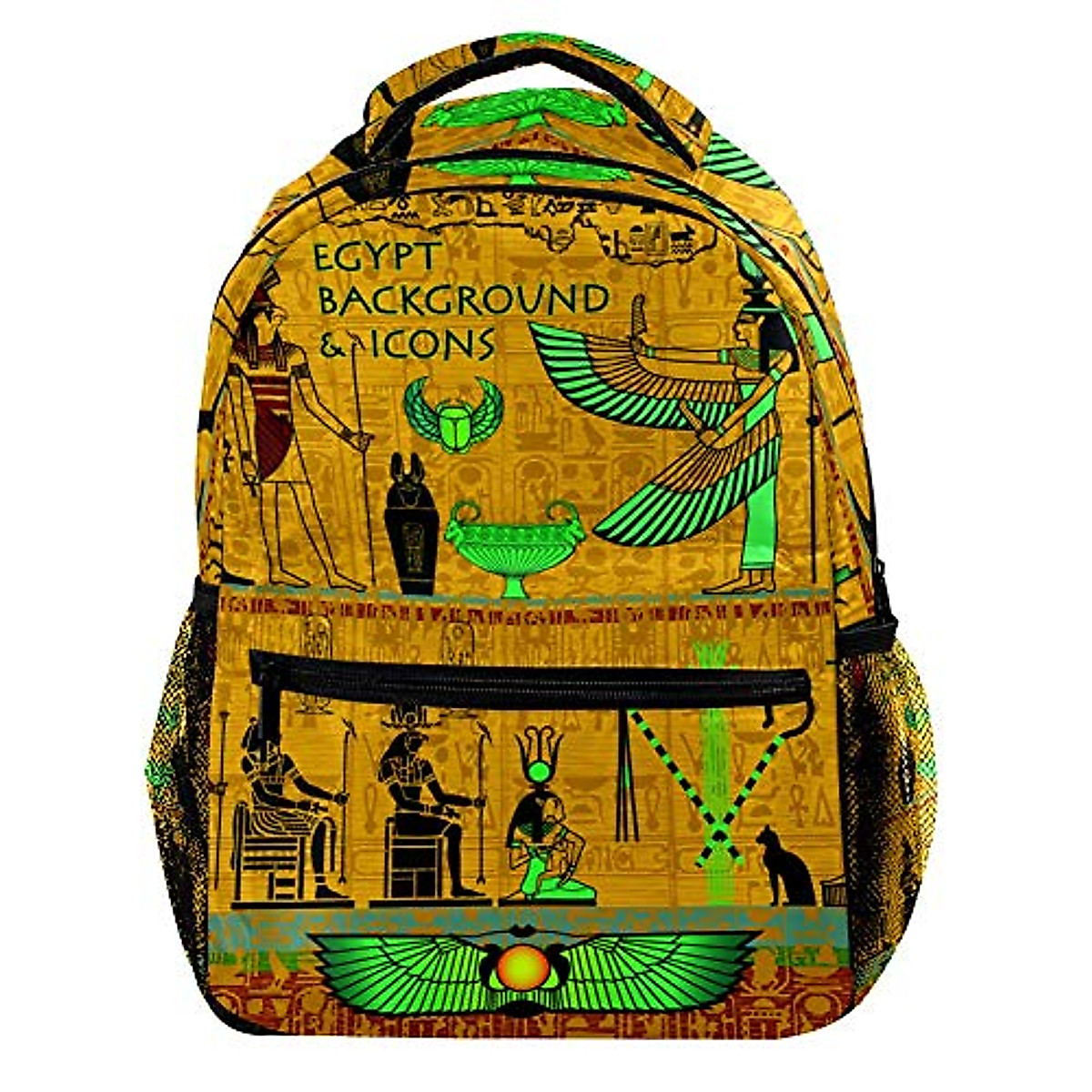 Ancient Egyptian Decor Deities And Gold Background With Hieroglyphs Backpack Casual Sports Daypack Travel School Bag with Multiple Pockets for Men Women College